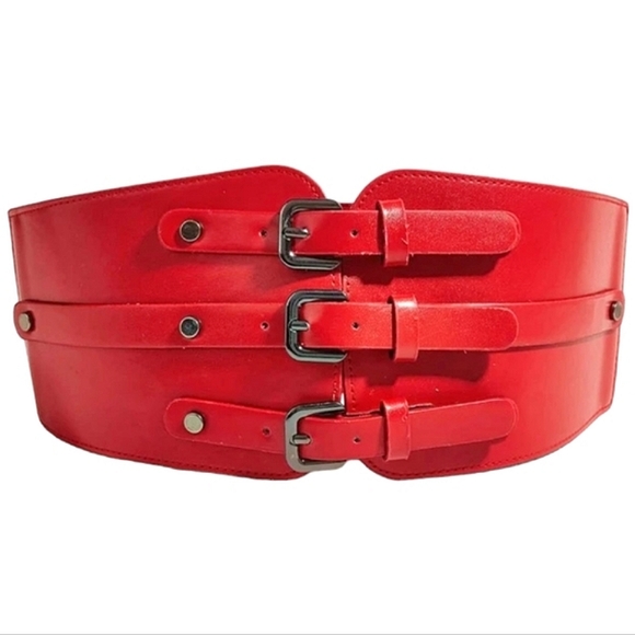 Accessories | Red Triple Buckle Wide Width Belt | Poshmark